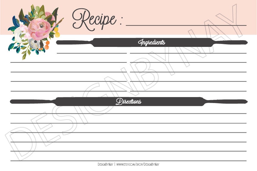 DIGITAL PURCHASE Muted Blooms 4x6 Recipe Card - Etsy