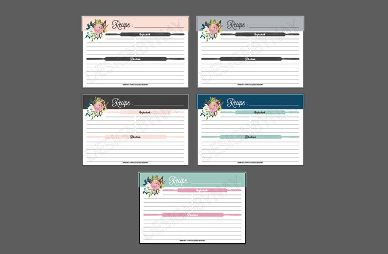DIGITAL PURCHASE Muted Blooms 4x6 Recipe Card - Etsy