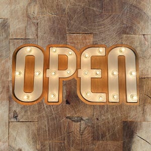 Retro Modern Lighted Open Sign / Open Sign Marquee / Wood Lighted ...