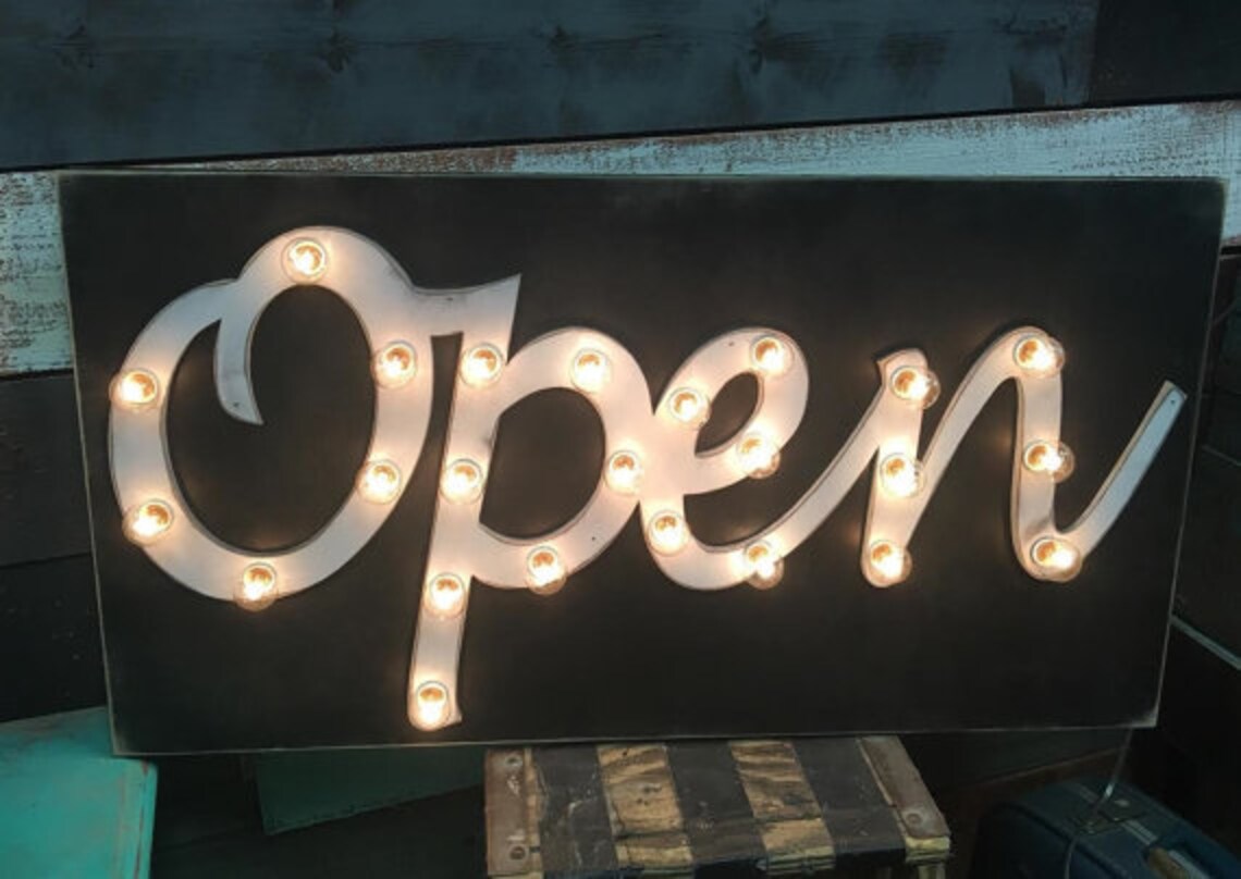 Wood Open Sign Marquee Vertical Open Sign Lighted Open Sign - Etsy