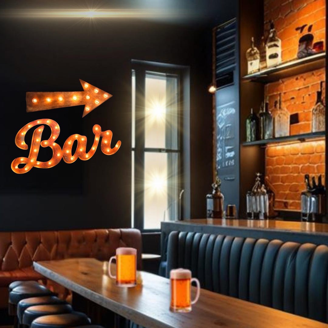 Large Metal Marquee Sign Lighted Letters – Steel Script Sign for Bar ...