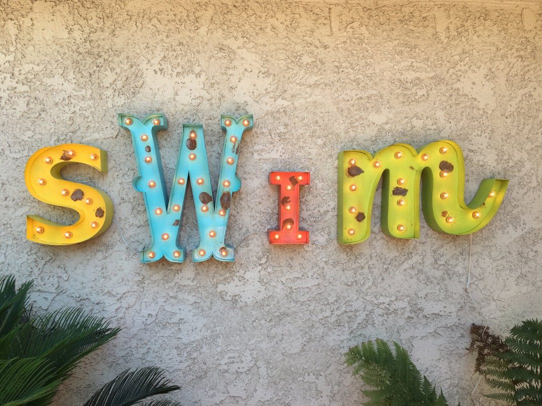 Channel Sign 4pc Vintage Style Marquee Lighted Letters Metal Steel ...