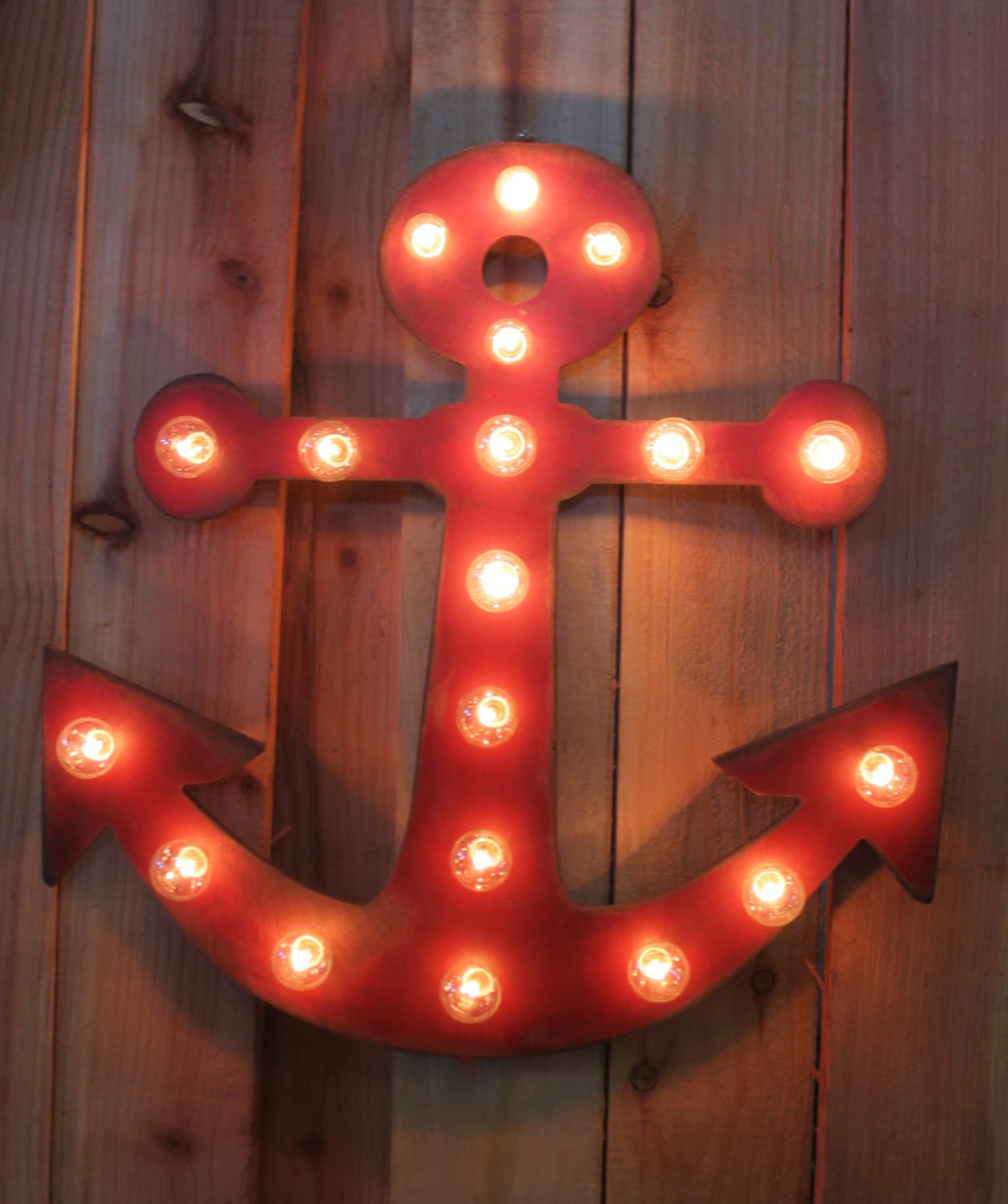 Wood Anchor Marquee / Lighted Anchor Sign / Nautical Sign / Bathroom ...