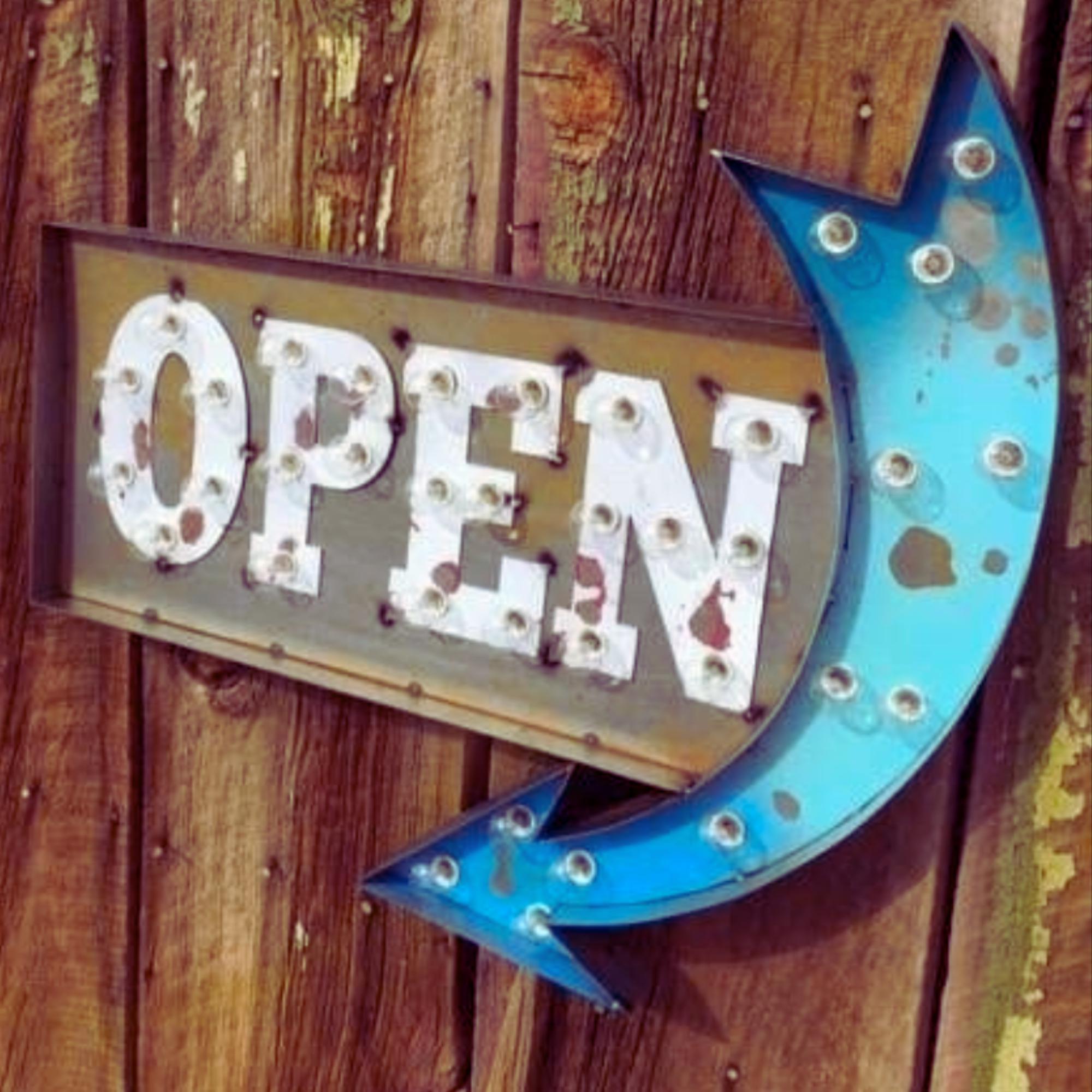 Marquee sign open sign large metal custom lighted open sign with arrow ...