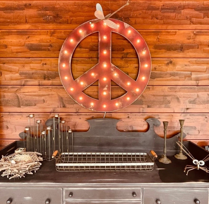 Peace Sign Vintage Marquee Lighted Wood Sign - Etsy