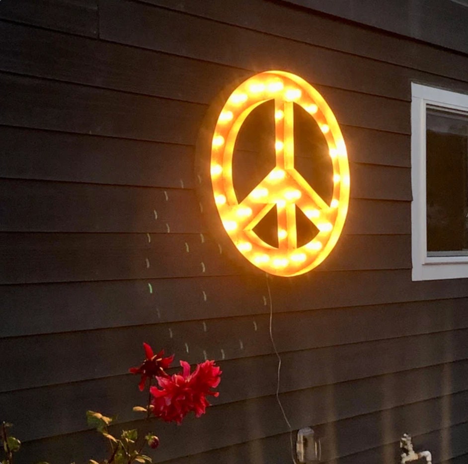 Marquee Sign Peace Sign Large Old Vintage Style Marquee Peace Sign ...