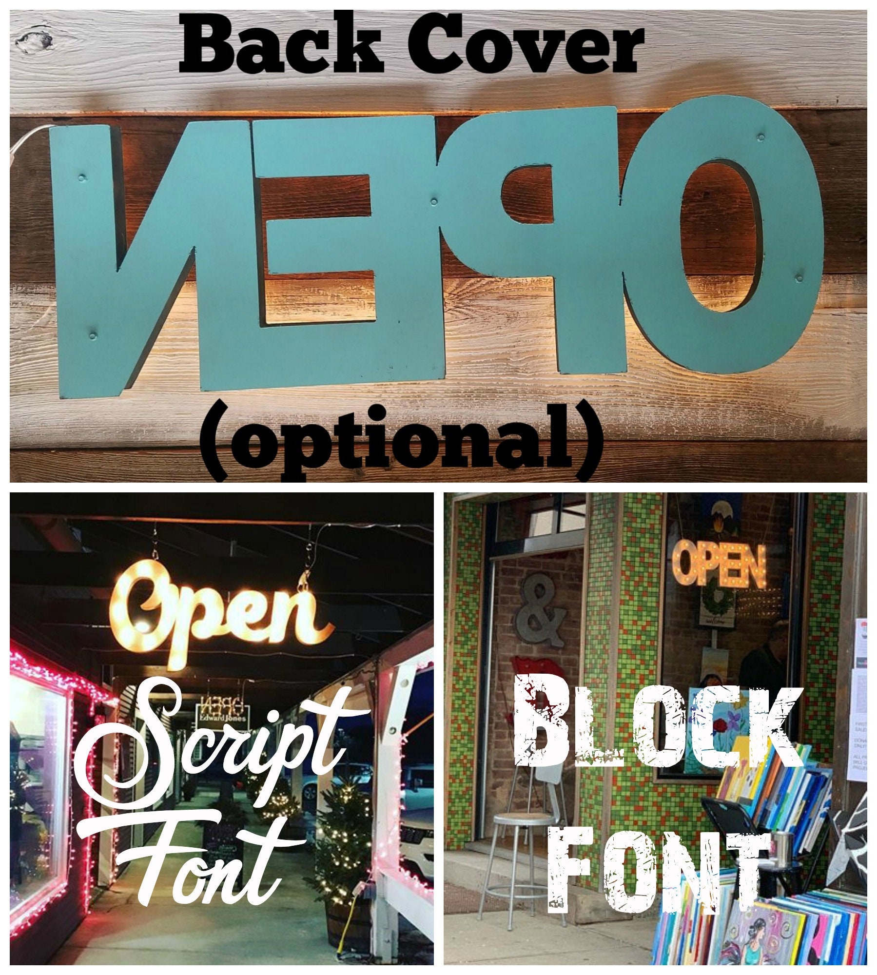 OPEN Sign Marquee Lighted Marquee Sign Custom Sign Business Sign… Wood ...