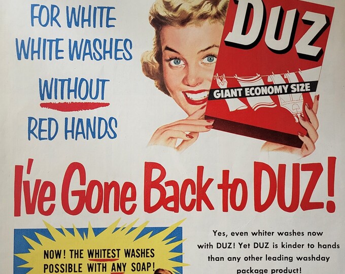 DUZ Ad Laundry Detergent 1950's Original Vintage Advertisement Laundry ...