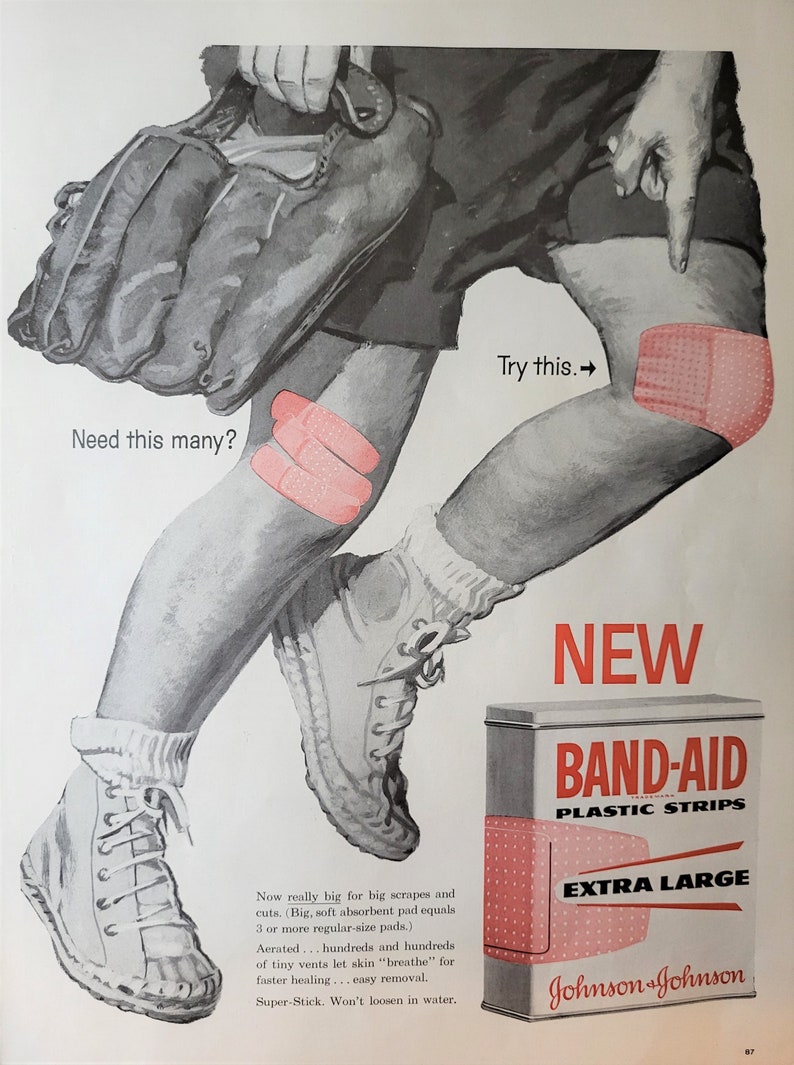 1960 Band Aid Advertisement Original Vintage Magazine Ad Bathroom Decor ...