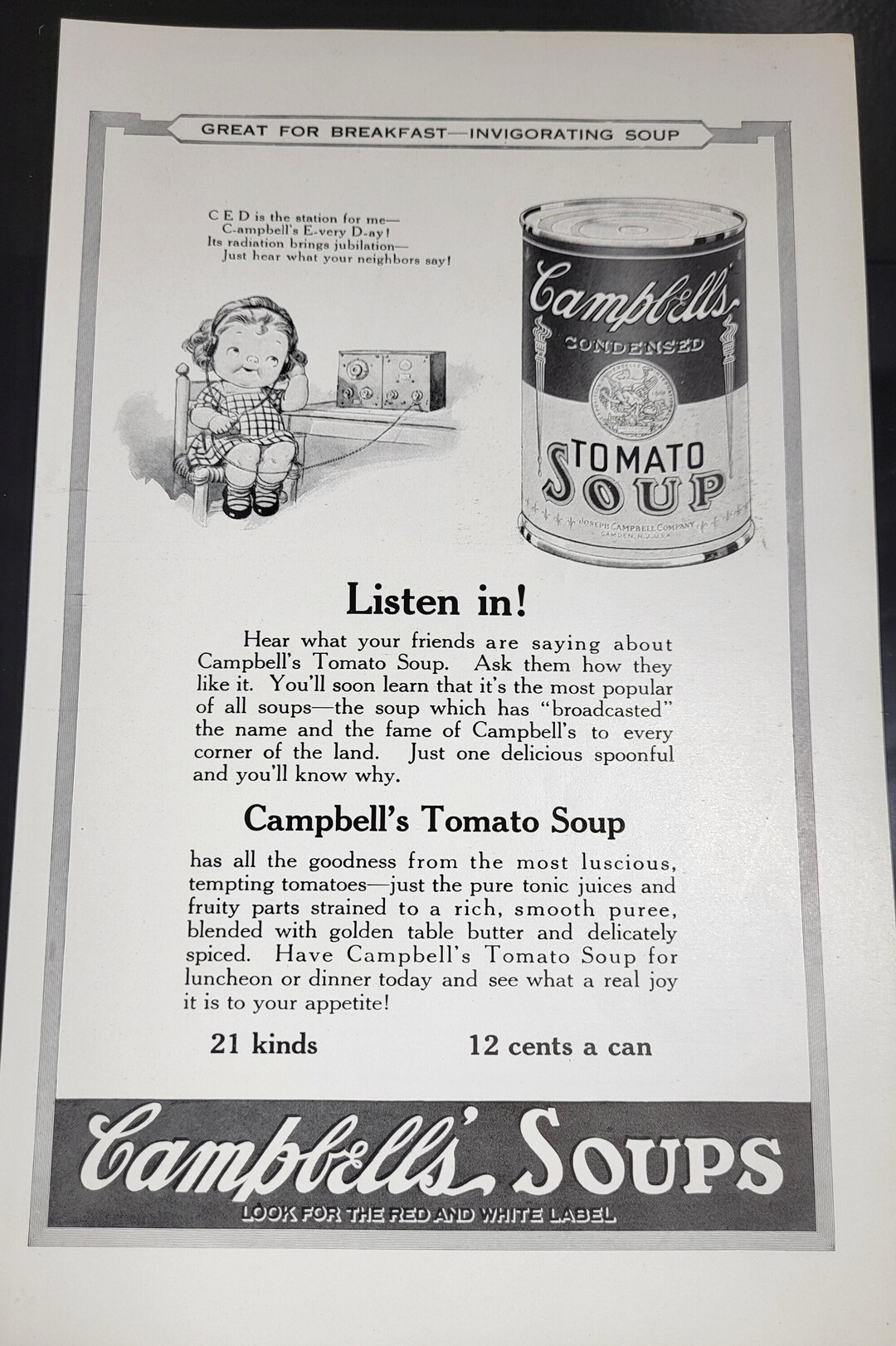 Campbell's Soup Ads 1930's Your Choice Original Black & White Vintage ...