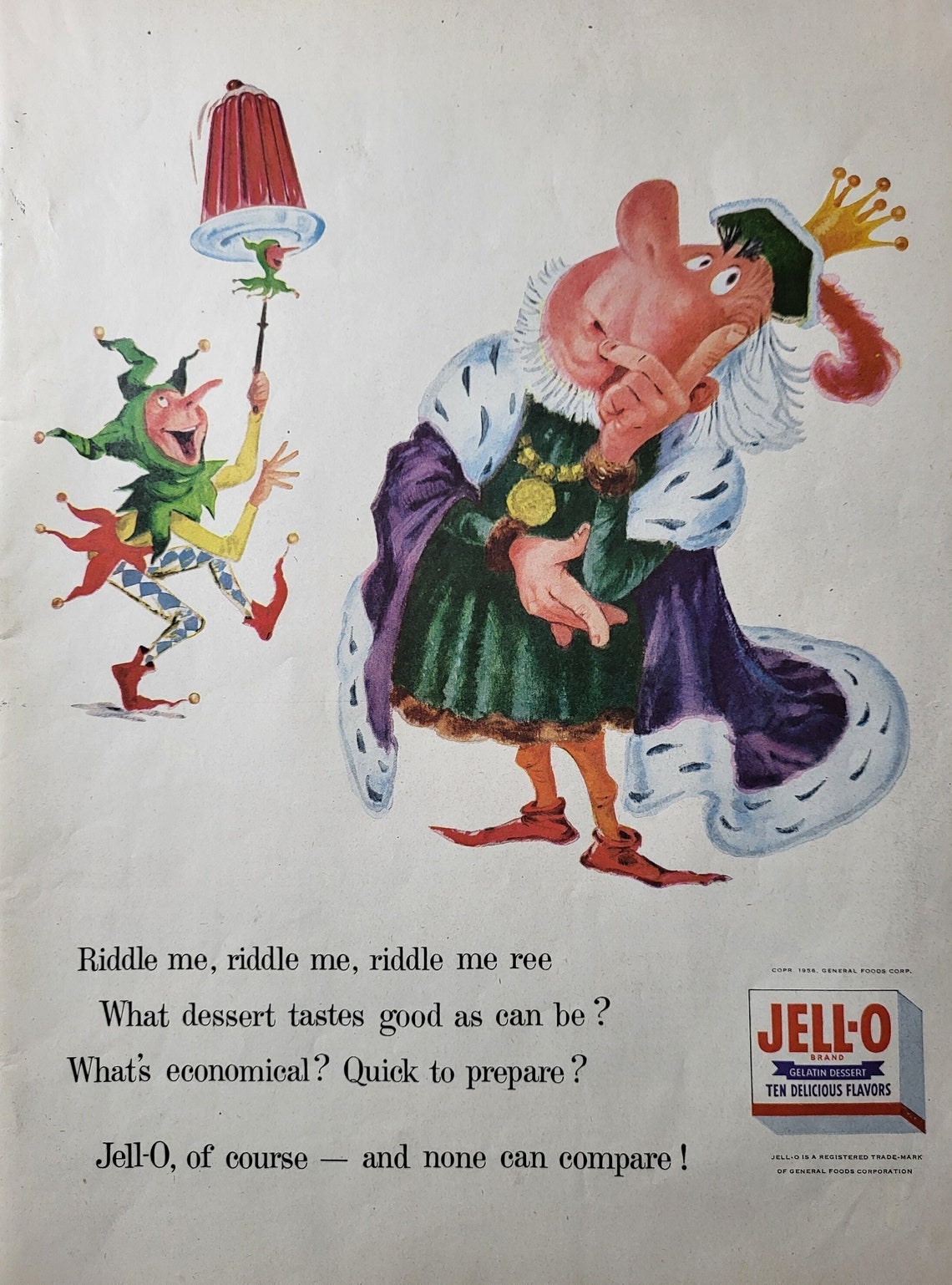 Jell-o Ad Kitchen Decor King Jester Original 1950's Vintage ...