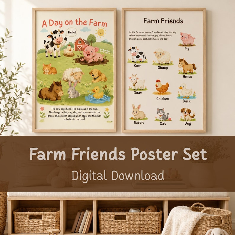 Farm Animals Poster Set | Watercolor Learning Prints (digital Download ...