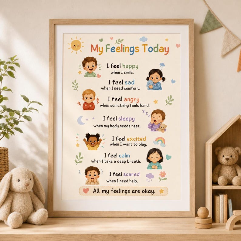 Kids Feelings Poster Set | Emotions Chart, SEL Wall Art (digital ...