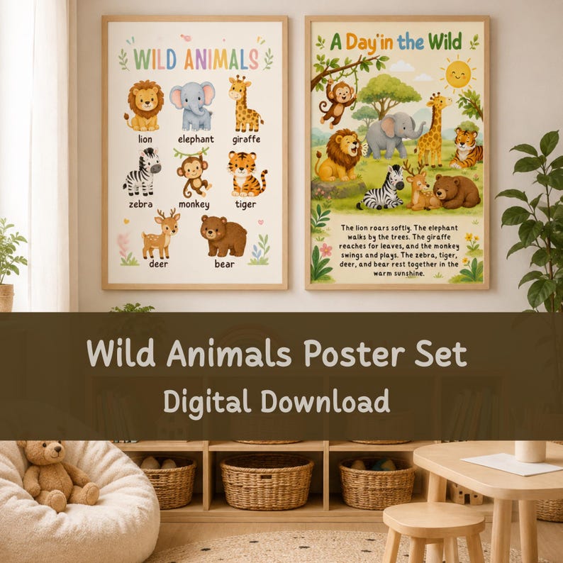 Wild Animals Poster Set for Kids | Safari Nursery Printable Decor ...