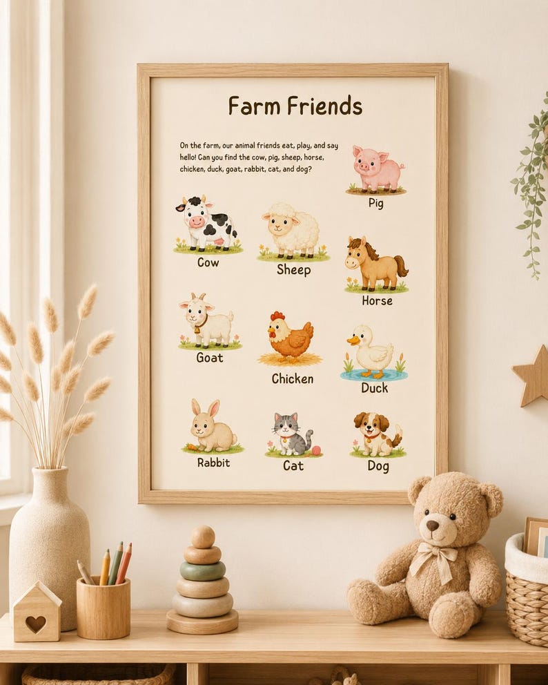 Farm Animals Poster Set | Watercolor Learning Prints (digital Download ...