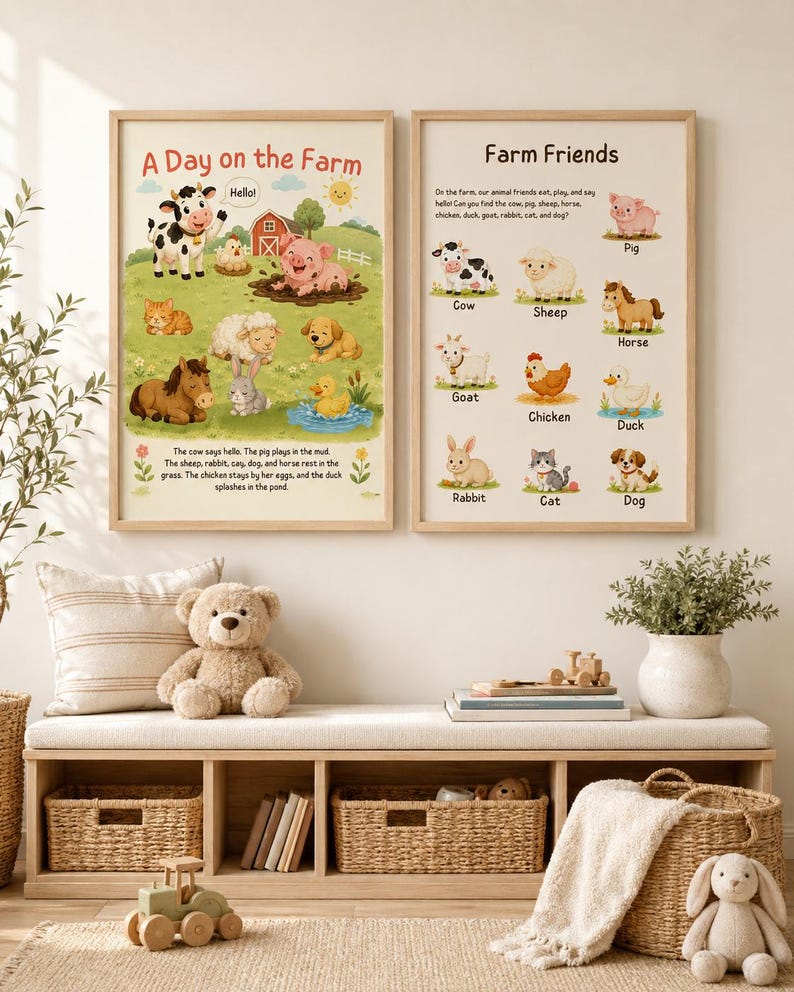 Farm Animals Poster Set | Watercolor Learning Prints (digital Download ...