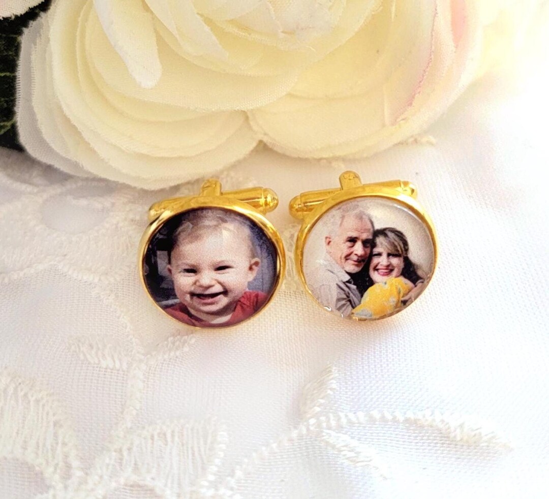 Gold Photo Cufflinks Gift for Groom Personalized Picture Cuff Links ...