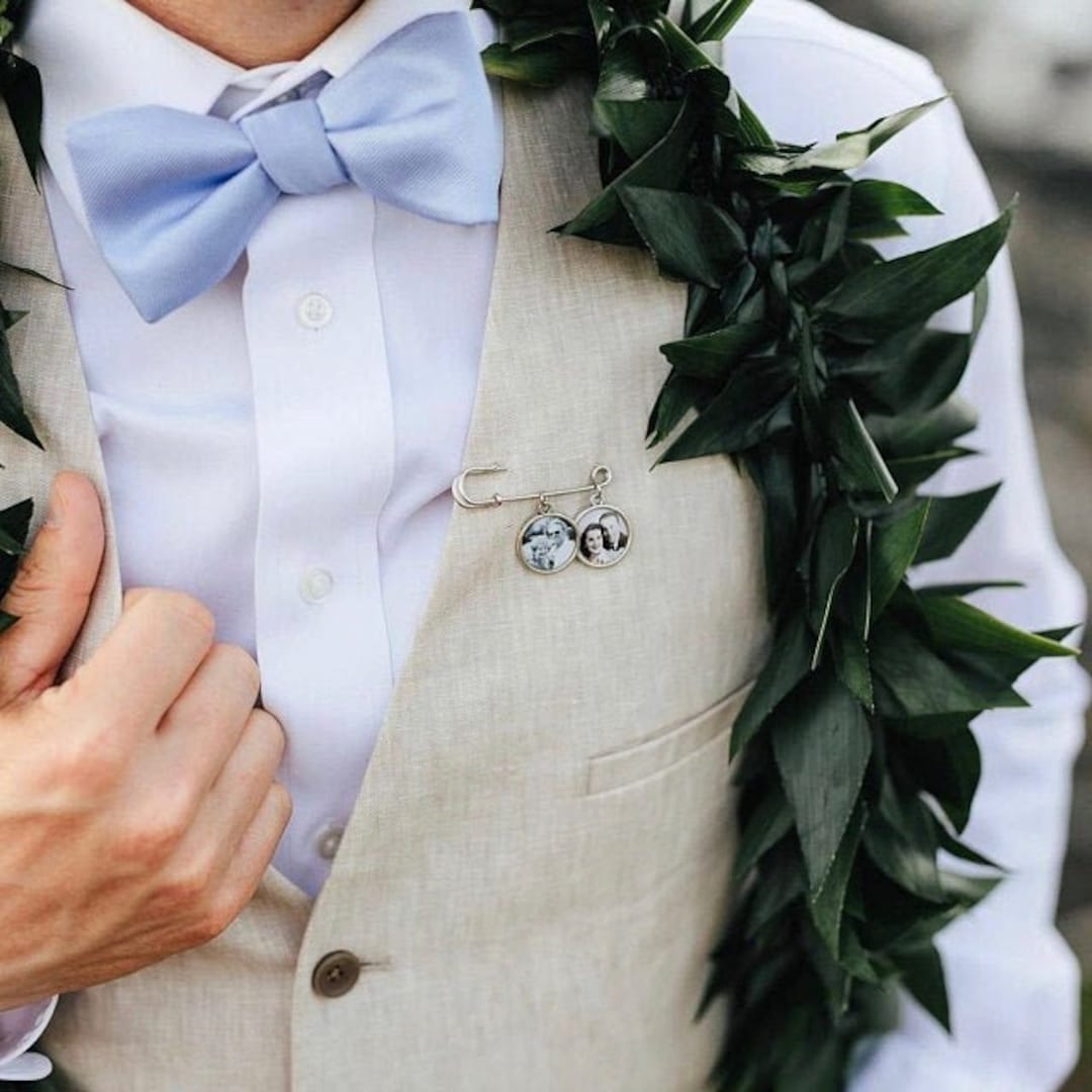 Groom Lapel Photo Pin Wedding Gift Memorial Charm Silver or Gold ...