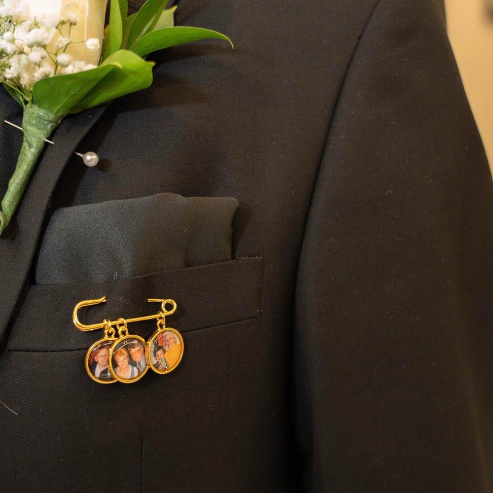 Groom Lapel Photo Pin Wedding Gift Memorial Charm Silver or Gold ...