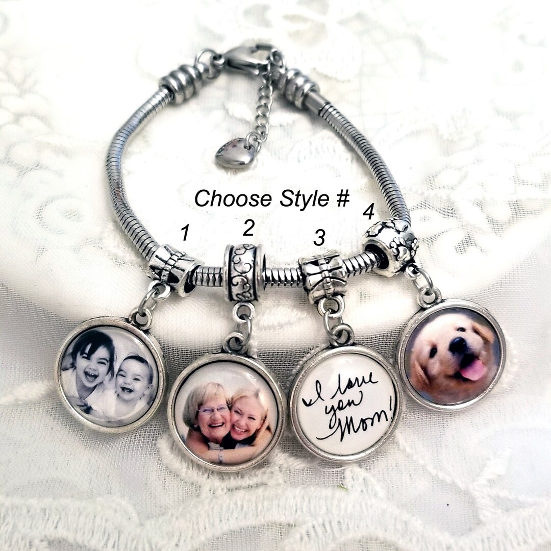 Custom Photo Charm Fits Pandora Add a Bracelet 1 or 2 Sided Handwriting ...