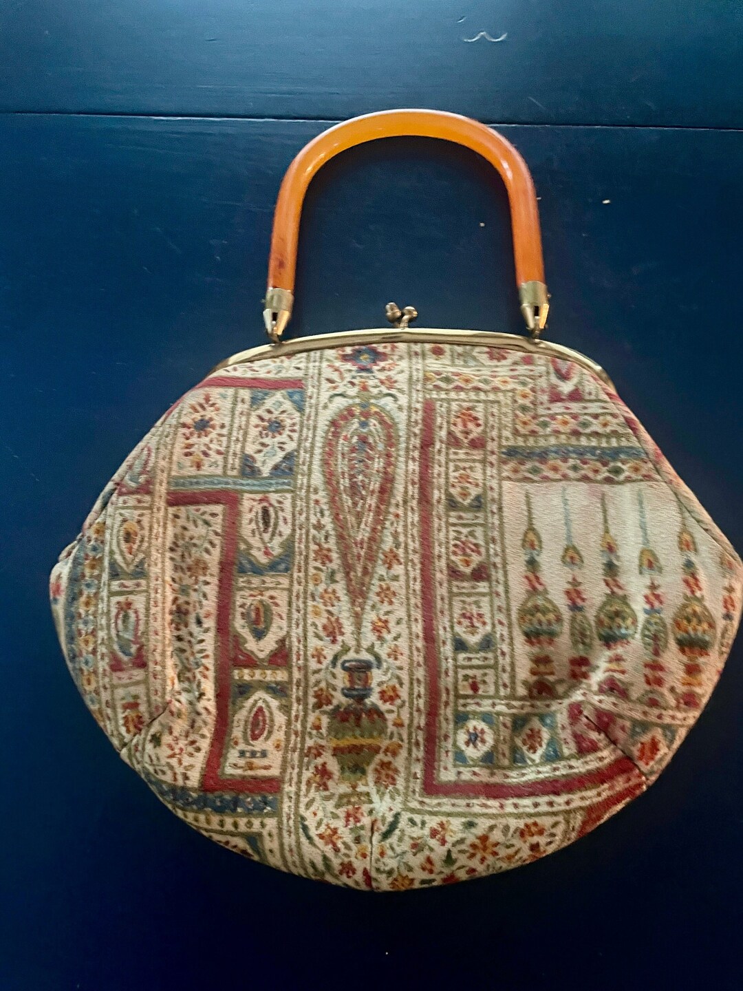 Vintage 60's Ingber Bakelite Handle Tapestry Handbag - Etsy