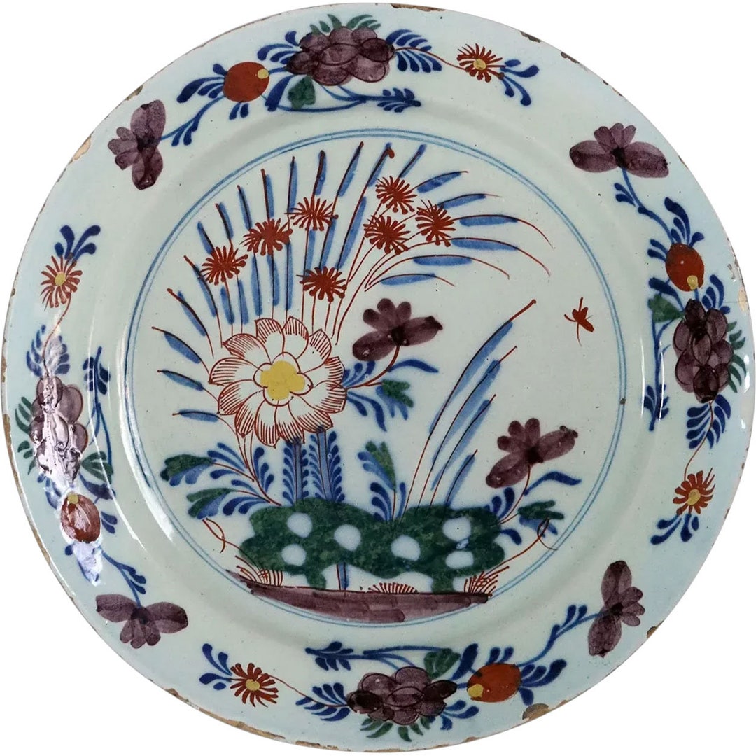 1700s Antique Large Dutch Early Delft Tin-glazed Earthenware Polychrome ...
