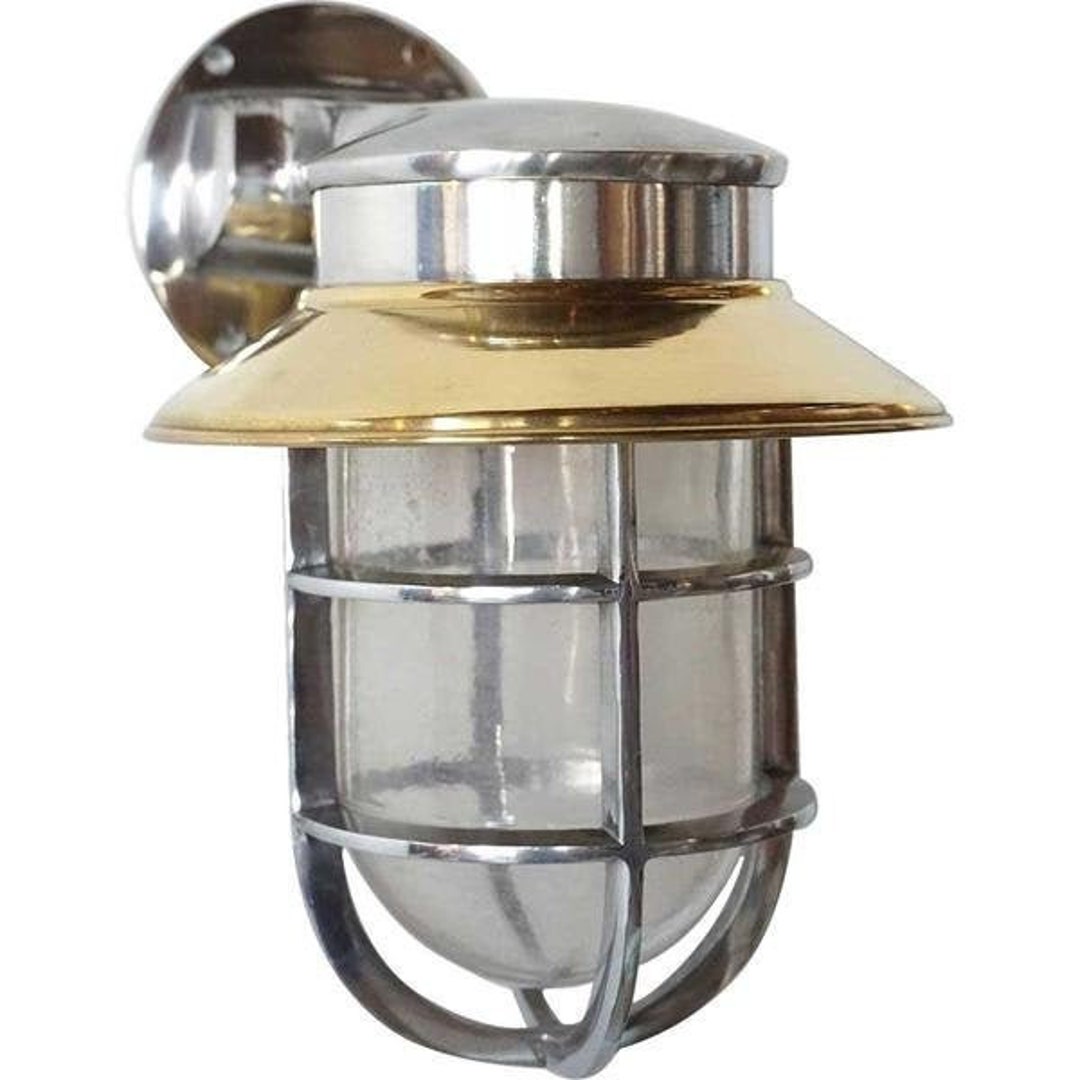 Vintage Style Industrial Two Tone Aluminum and Brass Shade Wall Mount ...
