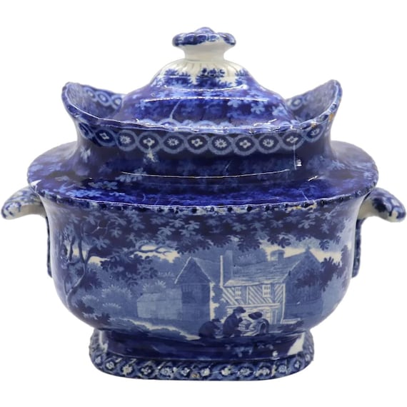 1825 Antique English Adams Pottery Blue and White Historical - Etsy