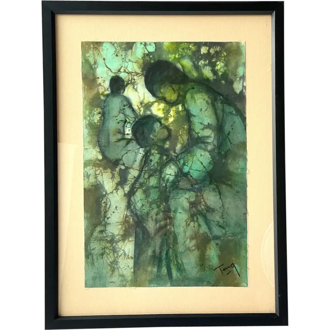 1975 Vintage CHUAH THEAN TENG Batik Painting on Cloth, Mother and Child ...