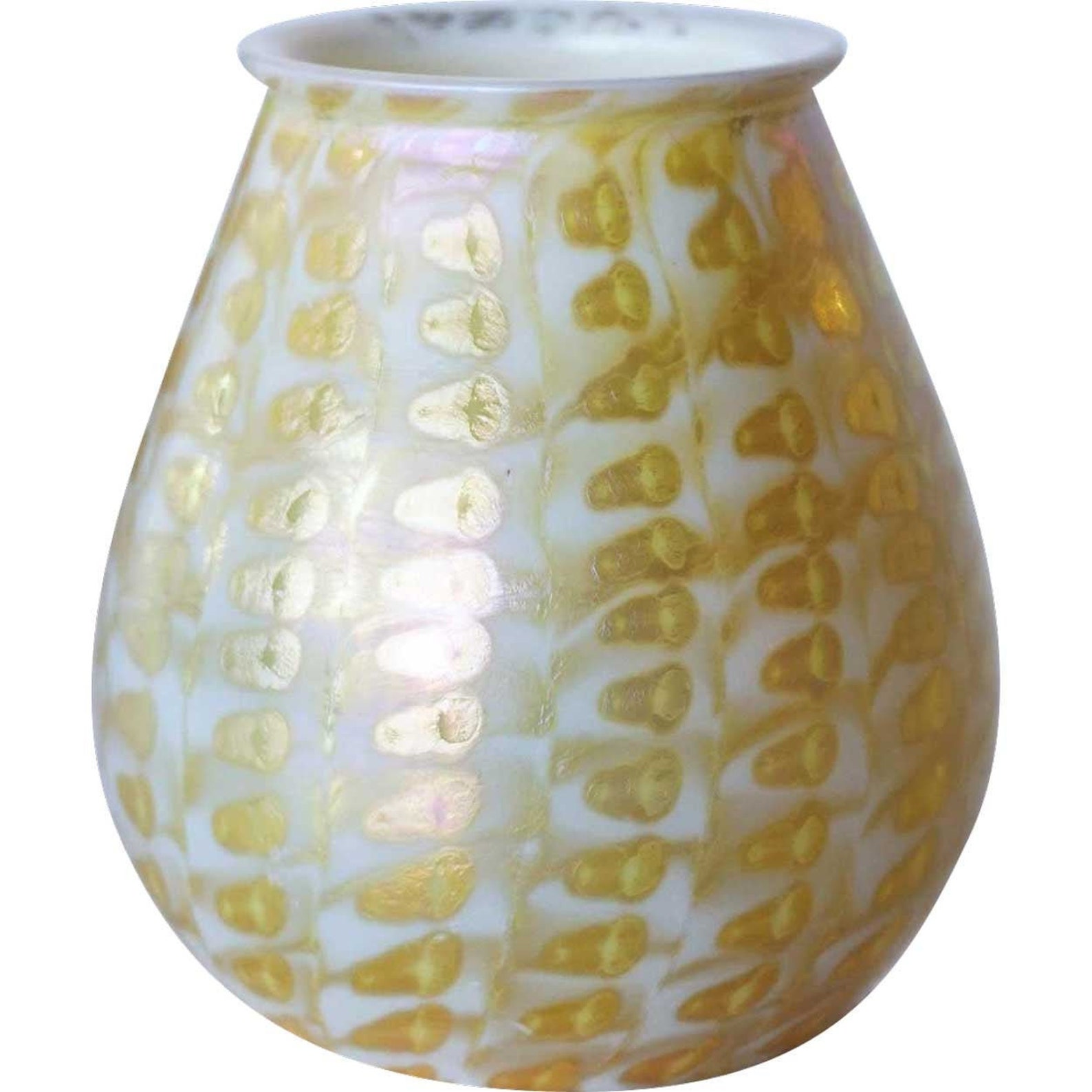 1910 Rare American Quezal Glass Gold and White Zipper Pattern Candle ...