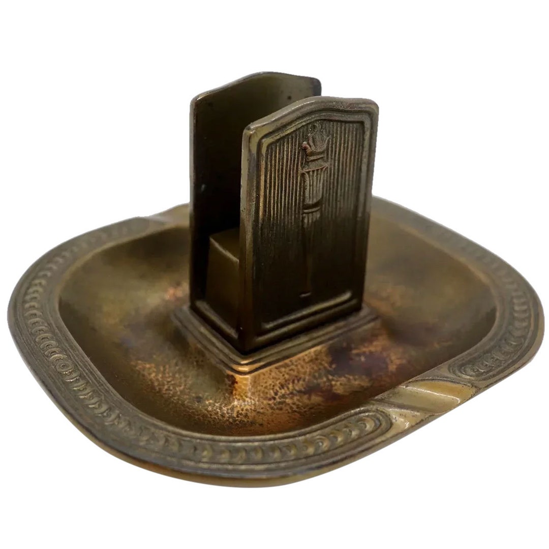 Vintage American Tiffany Studios Bronze Matchbox Holder and Ashtray ...