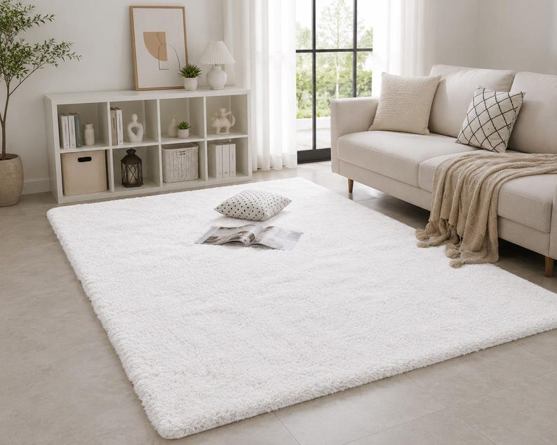 Ultra Soft Faux Rabbit Fur Area Rug, Plush White Shag Carpet, Cozy ...