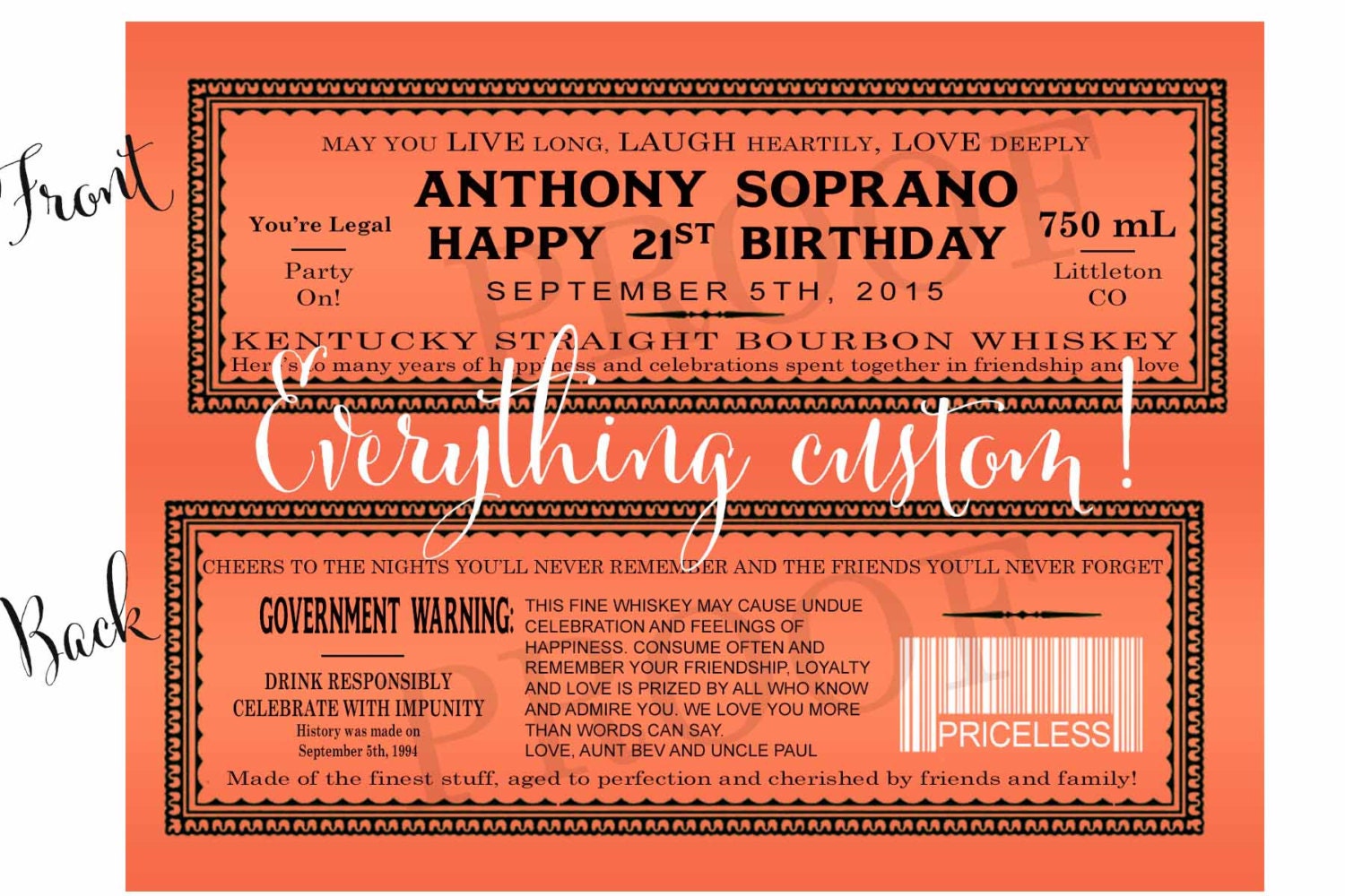 Custom Bourbon Whiskey Label for Birthday Gifts Wedding - Etsy