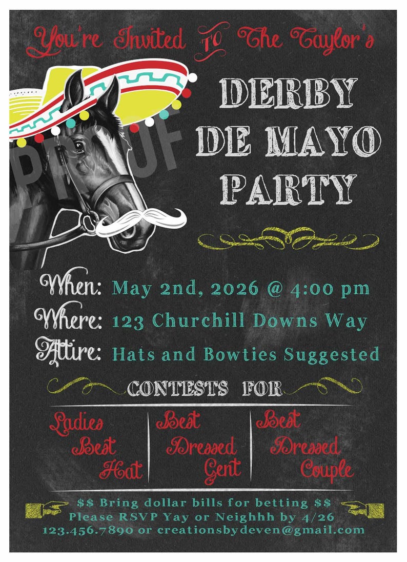 Kentucky Derby Party Invitation .PDF Emailed or Printed Invitations Set ...