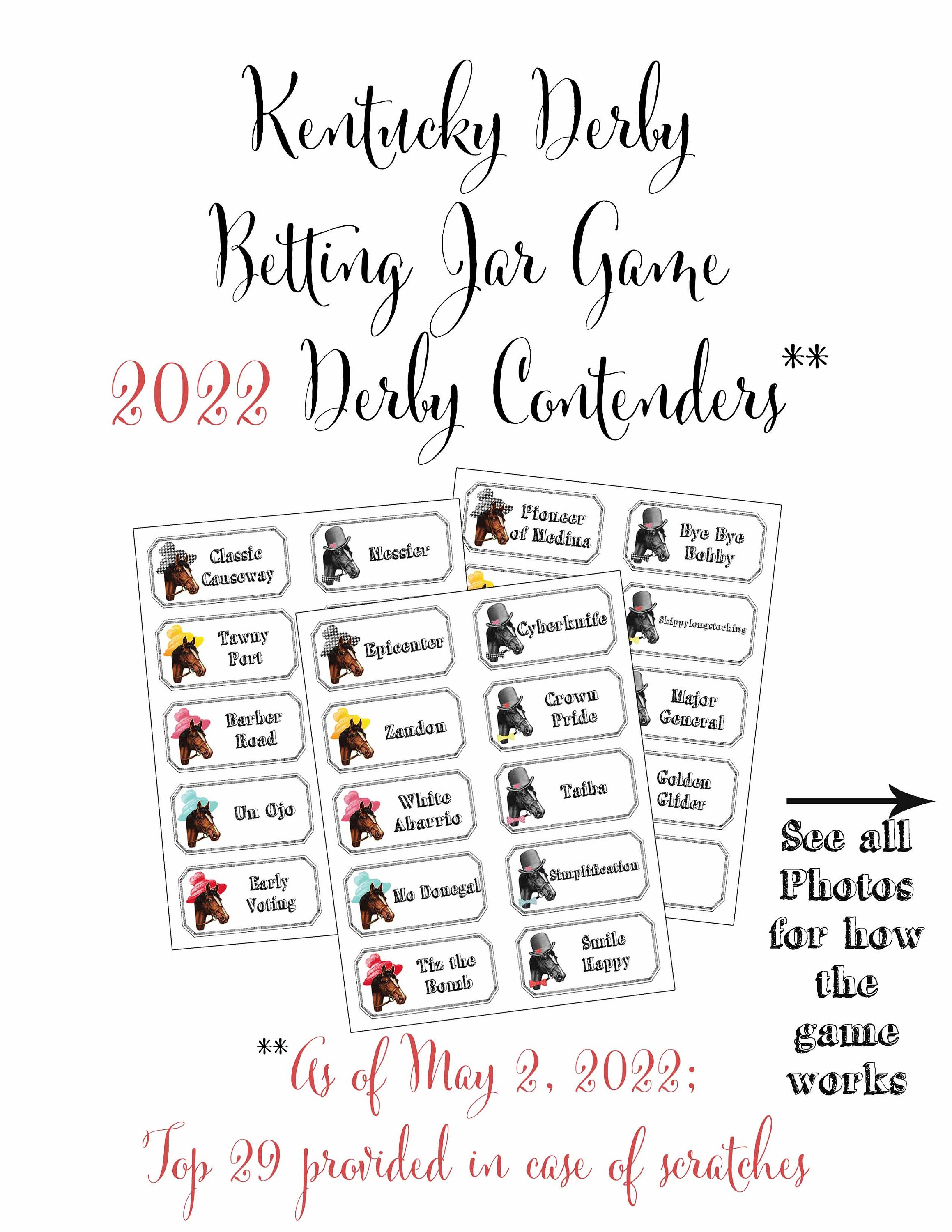 Kentucky Derby Party Betting Game Printable Horse Racing - Etsy Canada