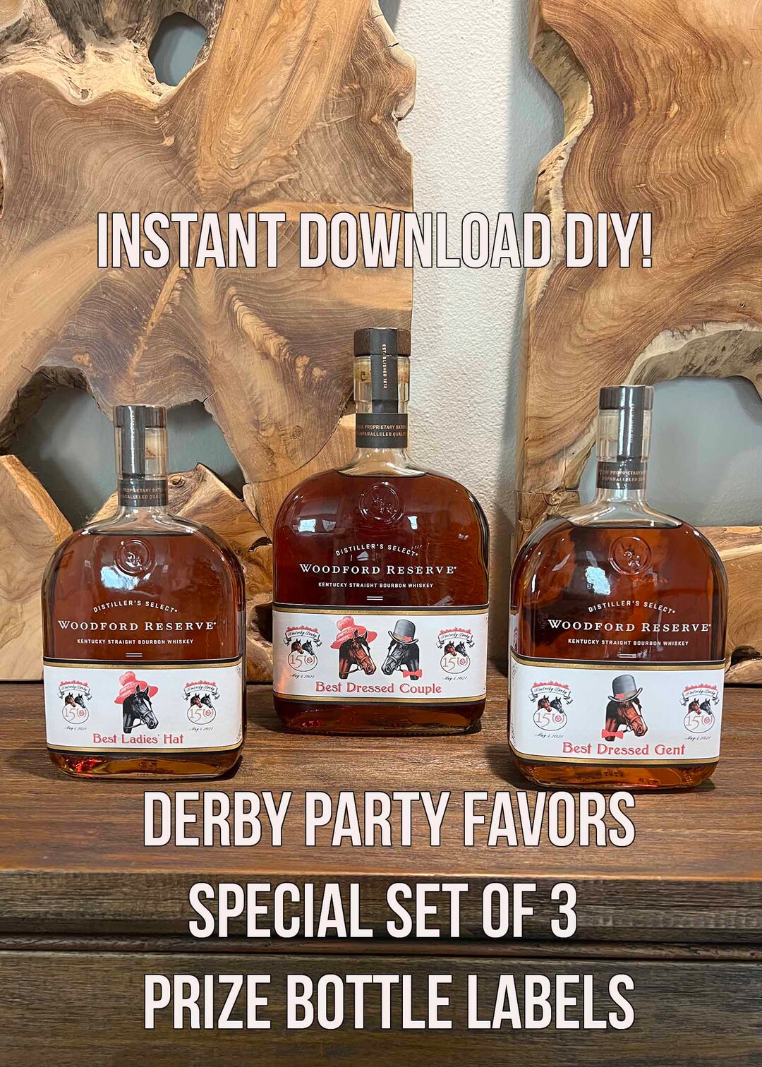 Bourbon Whiskey Labels for 3 Prize Bottles Kentucky Derby, 5 SIZES, All ...
