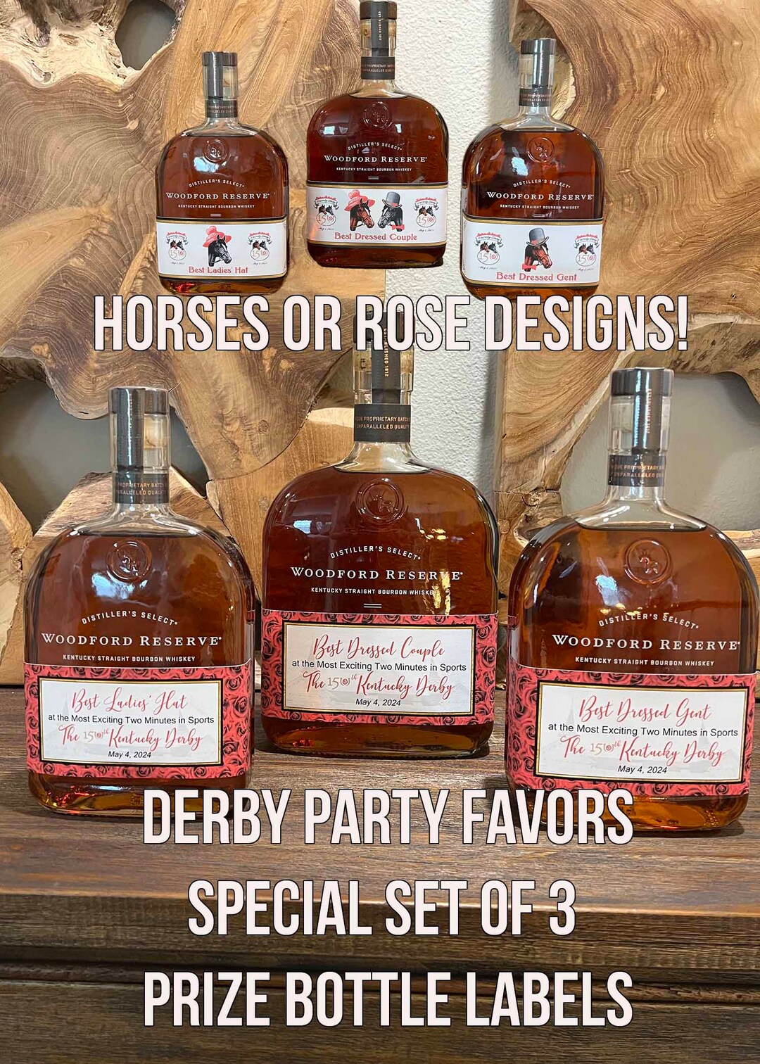 Whiskey Labels for 3 Prize Bourbon Bottles 2026 Kentucky Derby Party, 6 ...