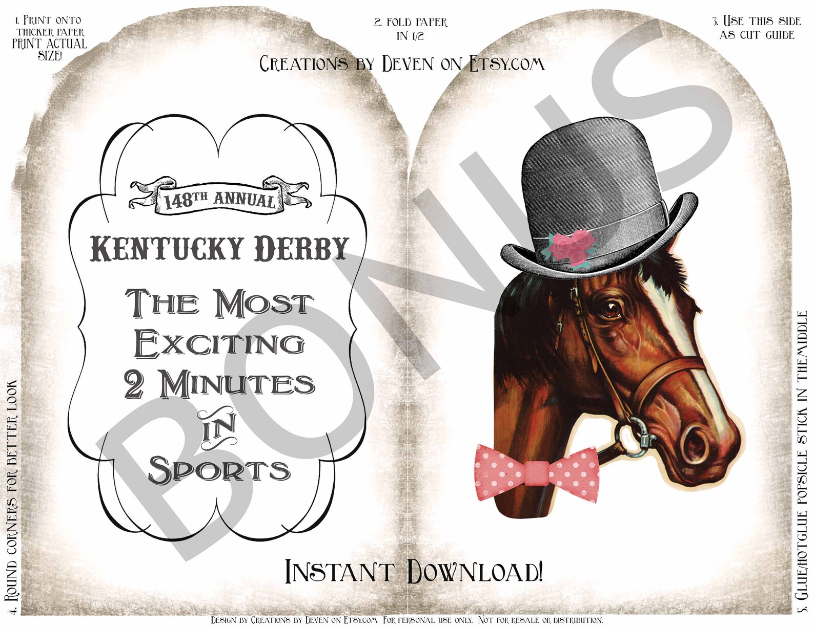 Kentucky Derby Party Printable Instant Download Hand - Etsy