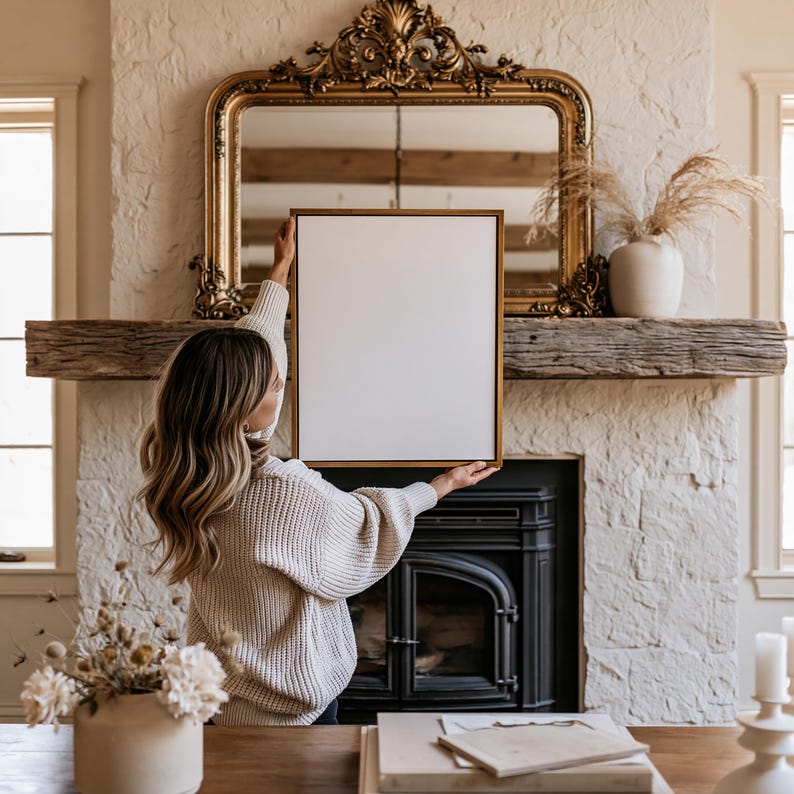 Frame Mockup With Woman Holding Poster, Cozy Neutral Interior (PSD) - Etsy
