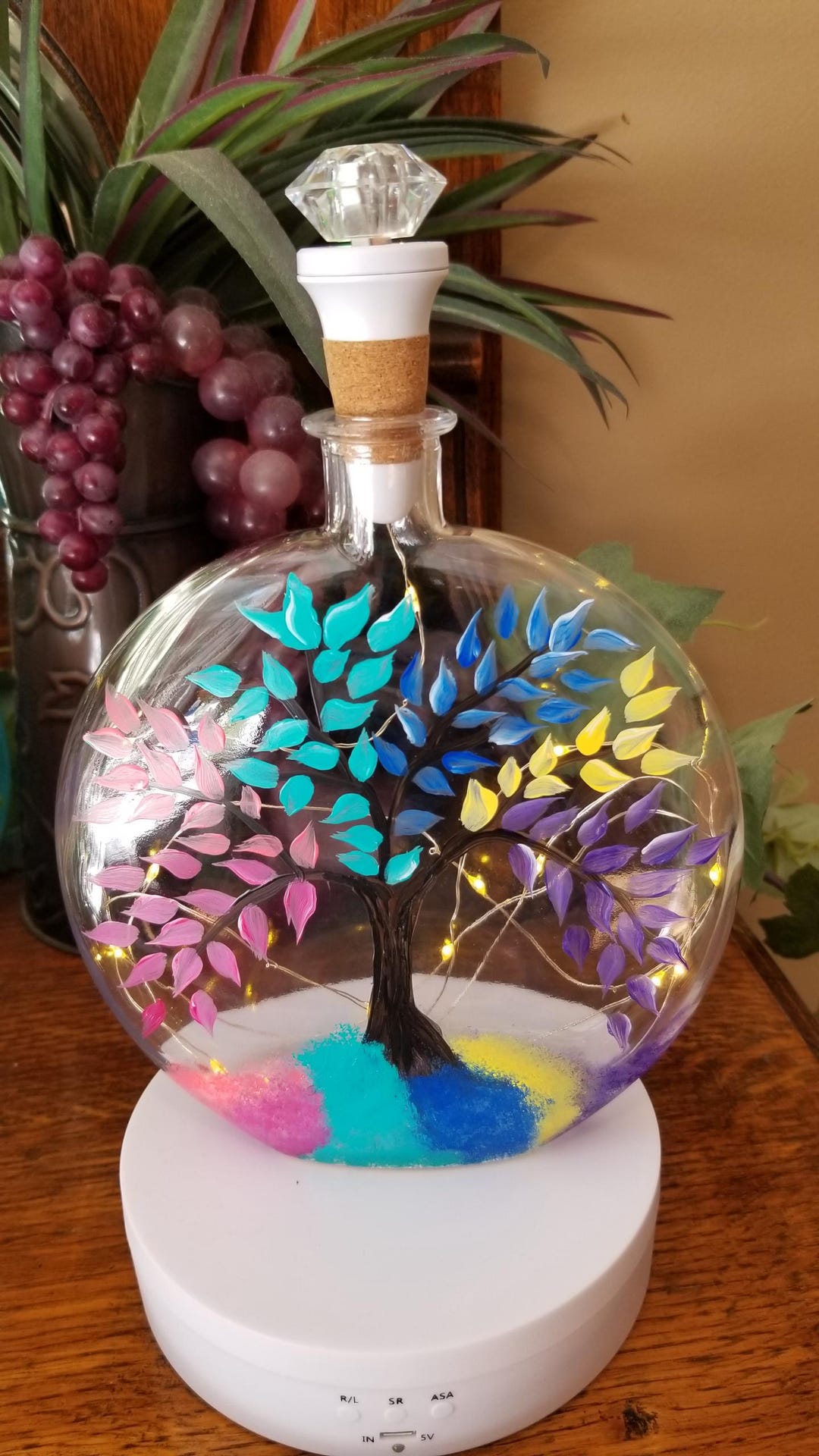 Decorative, Hand Painted, Rainbow Tree of Life, Light up Clear Round ...