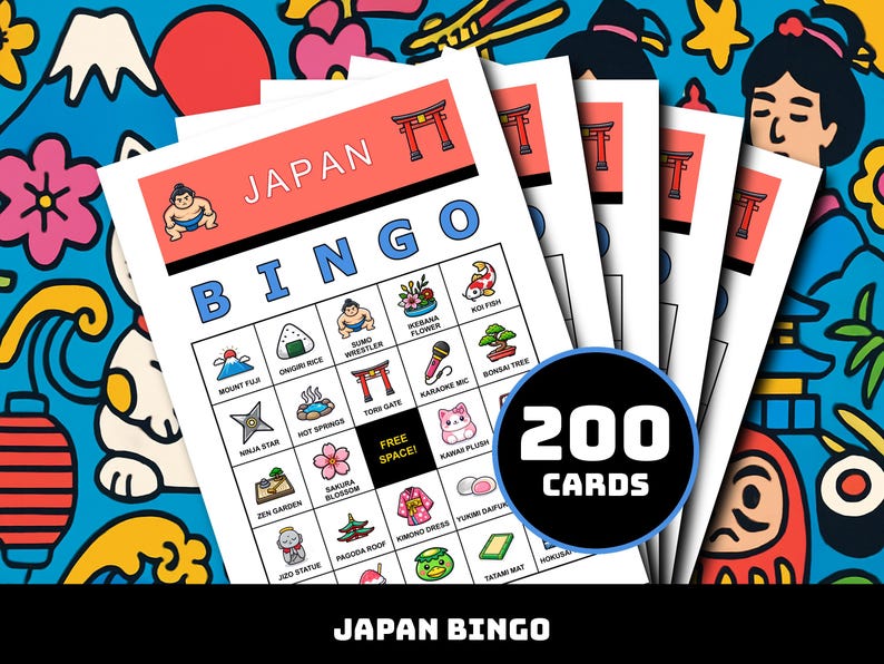 Japan Bingo Game – 200 Printable Cards With 50 Iconic Moments ...