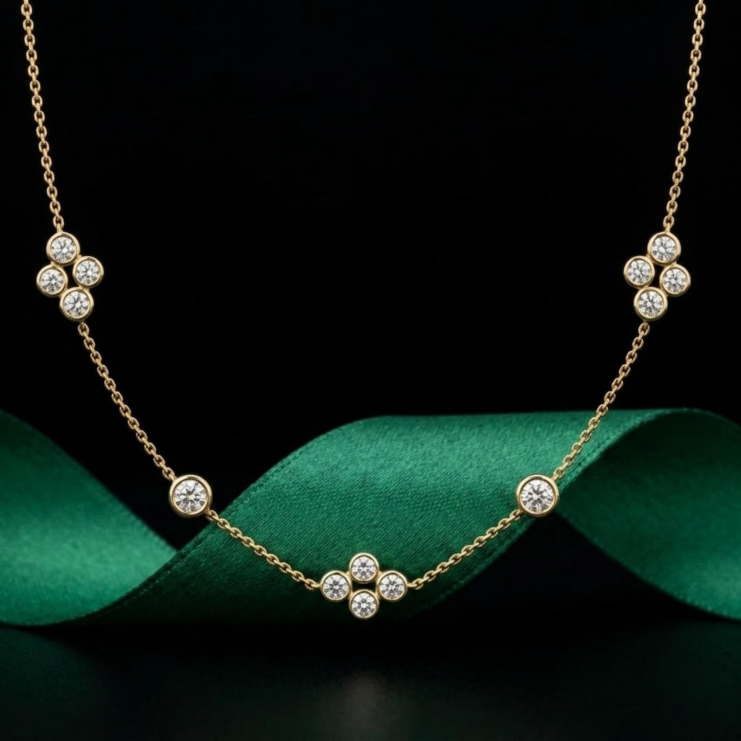 2.25 CTW Lab Diamond Necklace | Bezel Set Clover Cluster | 10K 14K 18K ...