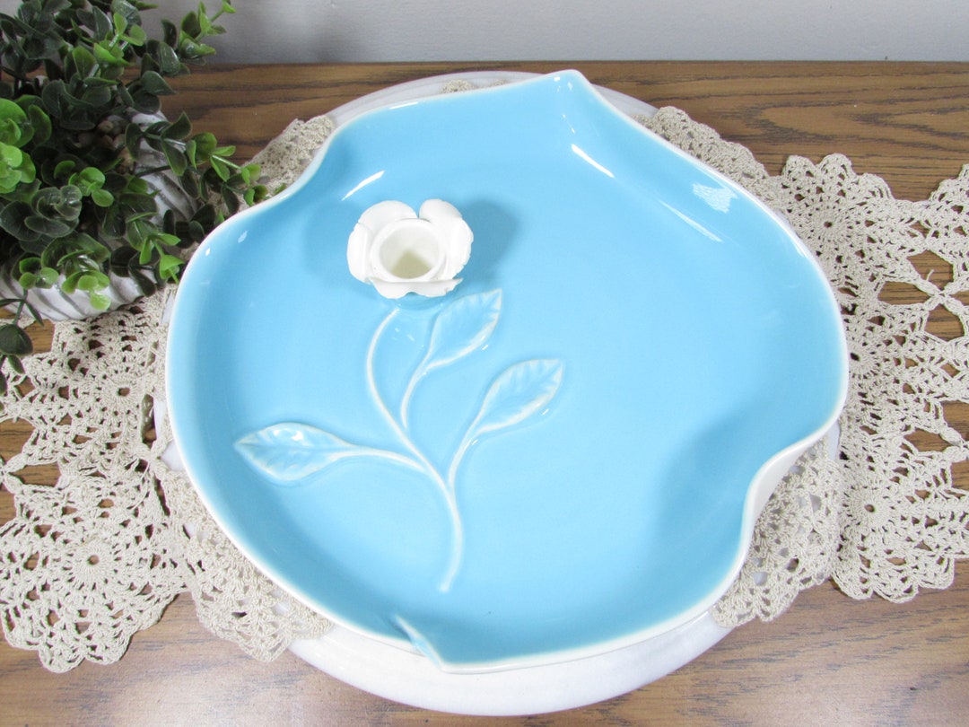Vintage Aqua Blue Rose Candle Stick Floater Bowl - Etsy