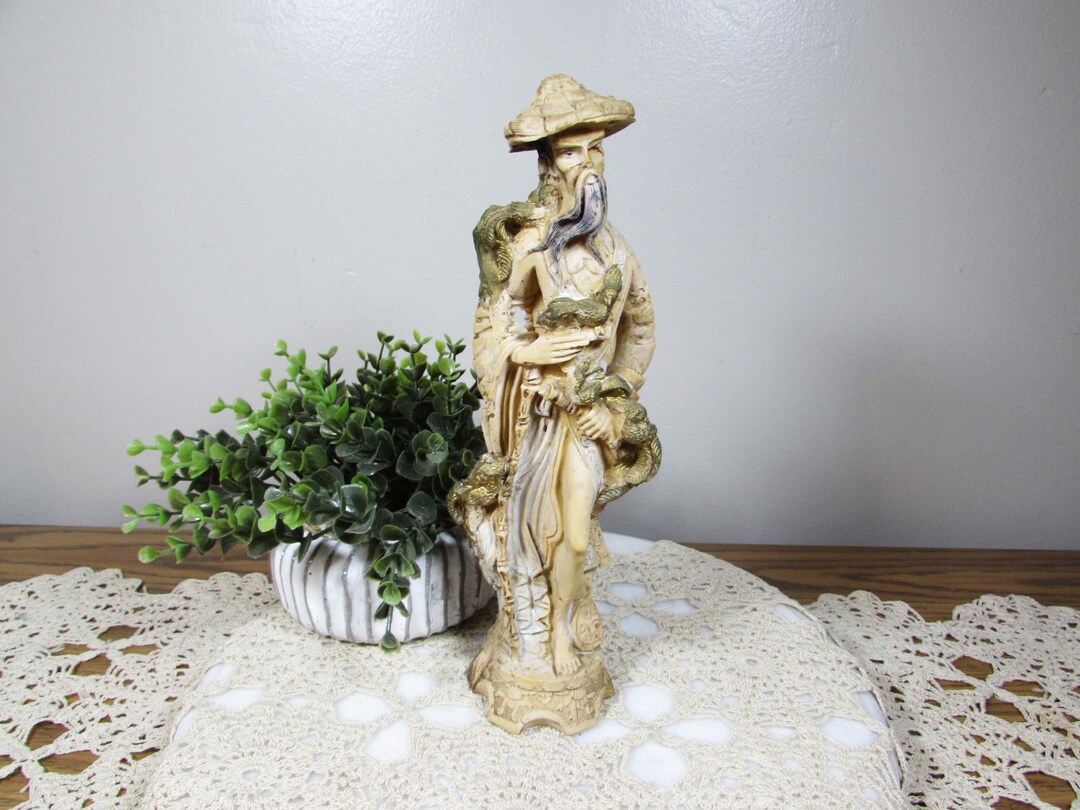 Vintage Asian Carved Resin Man With Birds Statue Figurine - Etsy