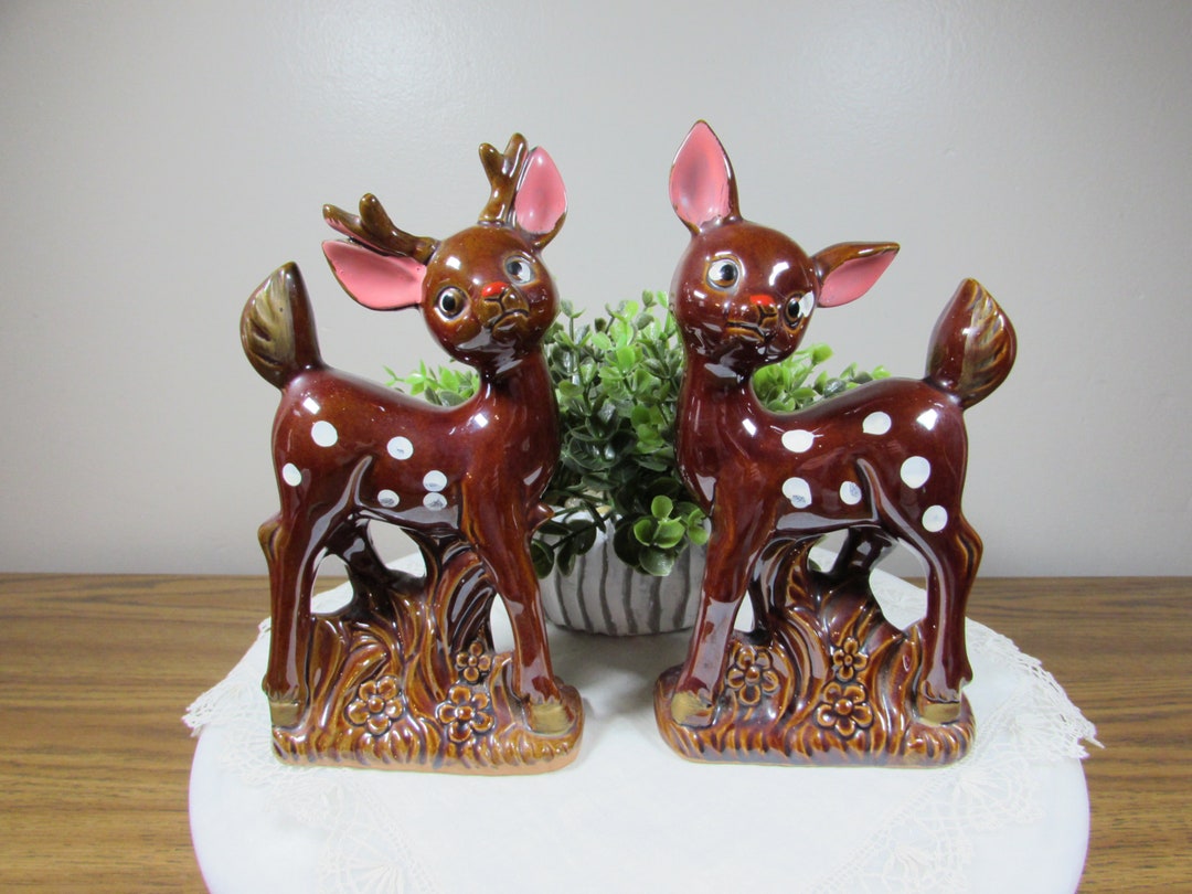 Vintage Japan Redware Reindeer Rudolph Ceramic Figurines - Etsy