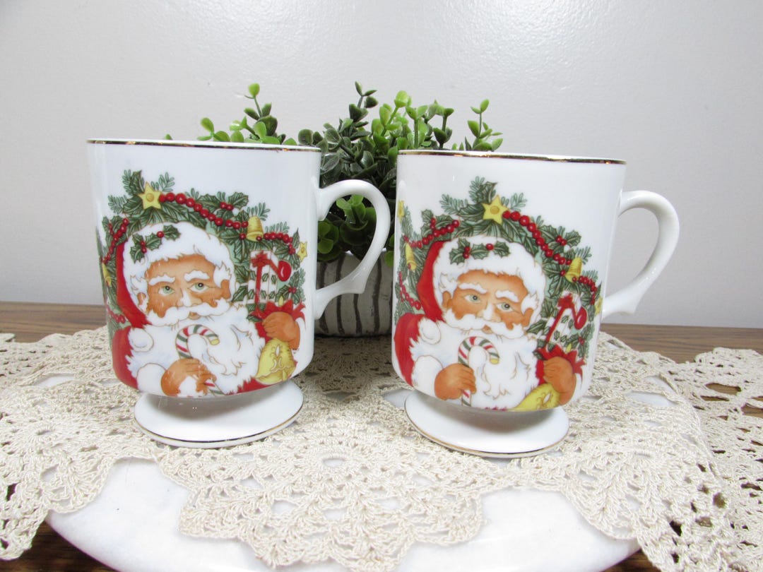 Vintage Lefton China Santa Mugs – Set of 2 Porcelain 3.75” Christmas ...