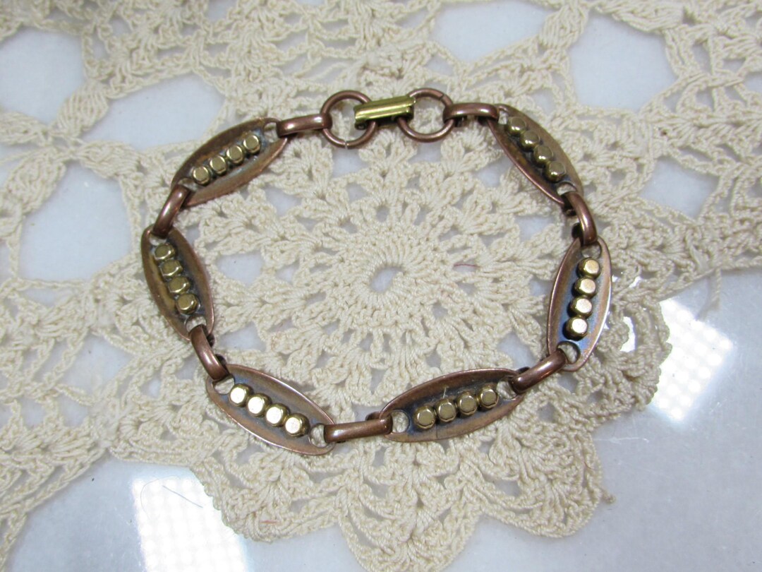 Copper & Brass Link Bracelet – 7-3/4" Vintage Oval Links With Fold-over ...