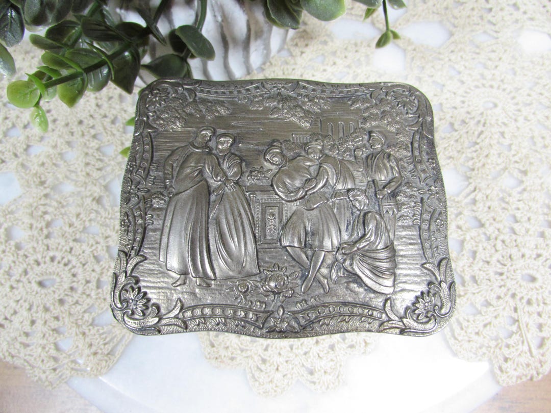 Vintage Japan Silver Tone Repousse Box Garden Scene Velvet Lined - Etsy