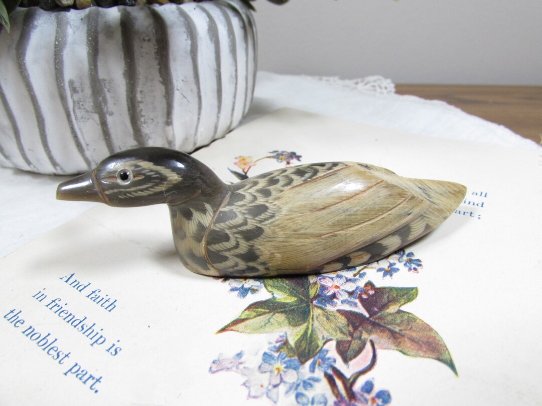 Signed Carved Bone Duck Figurine Miniature, 3-3/4" Long - Etsy