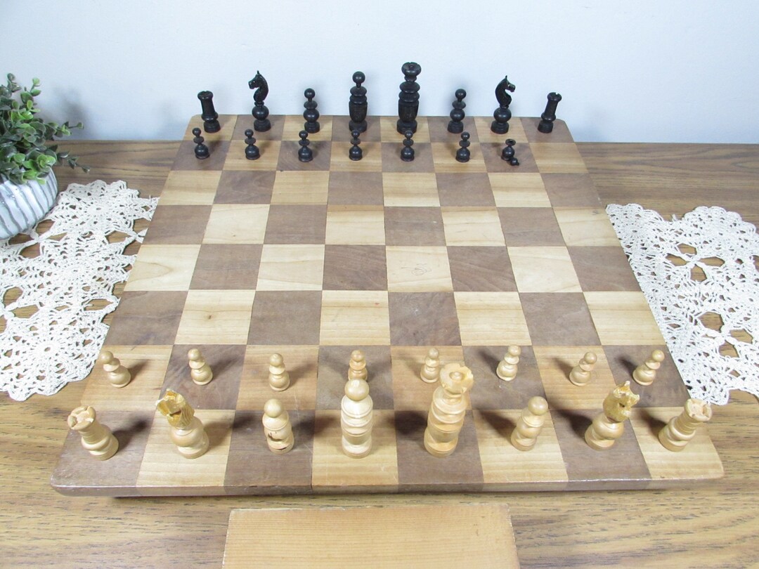 Vintage Wooden Chess Board Pawn Set France as Is - Etsy